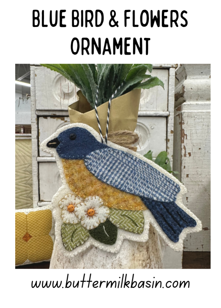 Blue Bird & Flowers Ornament – Buttermilk Basin