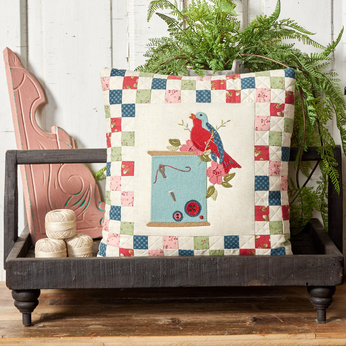Sewing Bird on Spool Pillow – Buttermilk Basin